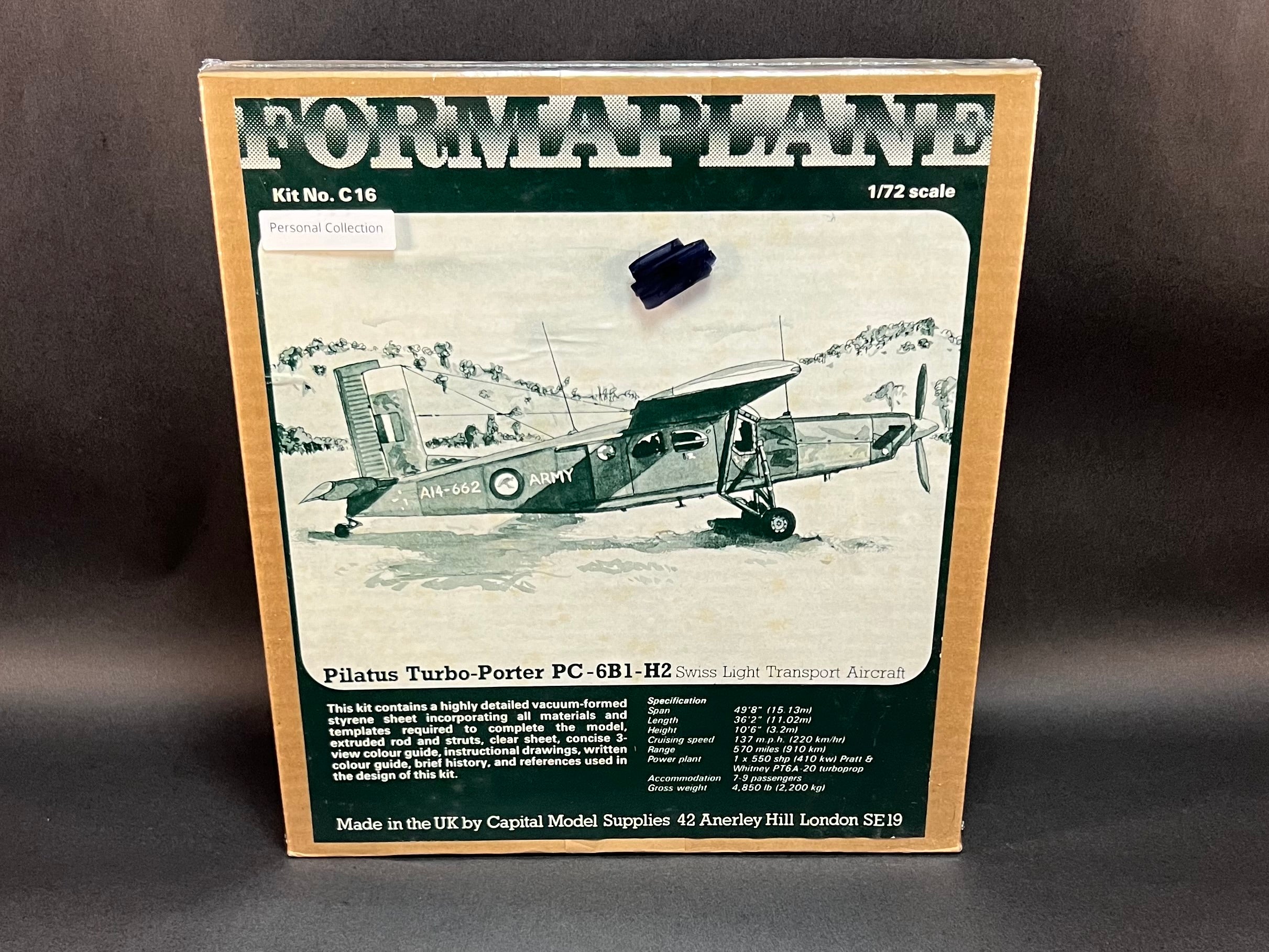 Formaplane Model Kit C16 1:72 Scale Pilatus Turbo-Porter PC-6B1-H2 Swi ...